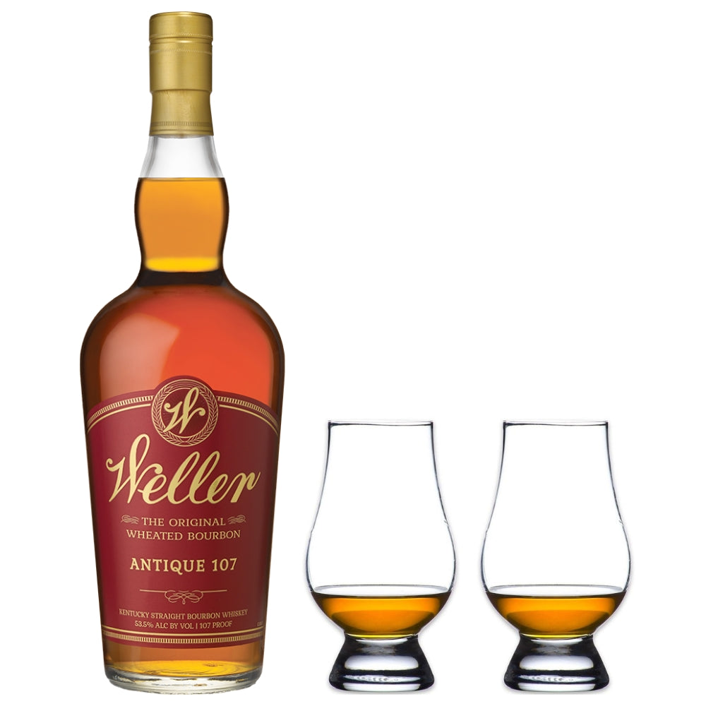 W.L. Weller Antique 107 Bourbon Whiskey & Glencairn Whiskey Glass Set ...