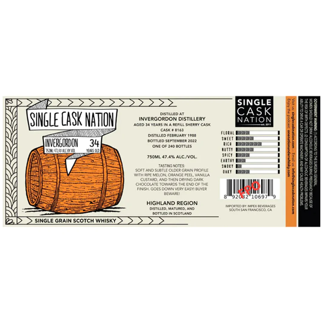 Single Cask Nation Invergordon 34 Year Old Single Grain Scotch Whisky ...